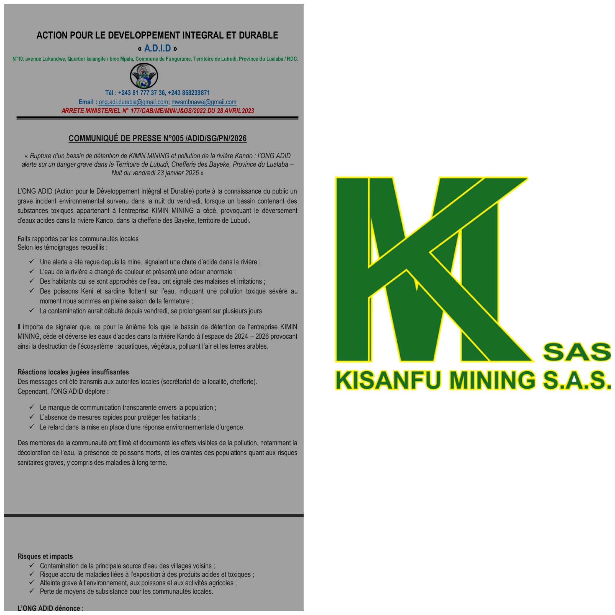 Rivière Kando : KIMIN Mining déjoue la panique et met à nu les ...